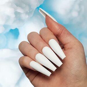 Florry Coffin Extra Long Fake Nails Ballerina Press on Nails Matte Acrylic Nails for Women and Girls 24Pcs (White)