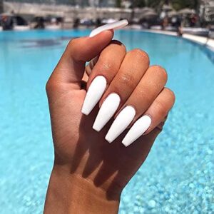 Florry Coffin Extra Long Fake Nails Ballerina Press on Nails Matte Acrylic Nails for Women and Girls 24Pcs (White)