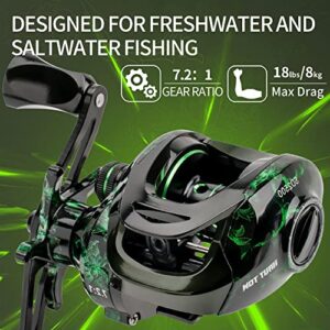 YKLP Fishing Baitcasting Reel, Baitcaster Fishing Reels with 18+1BB Stainless Steel Ball Bearings,Magnetic Braking System for Fishing Saltwater Freshwater, Available in 7.1: 1