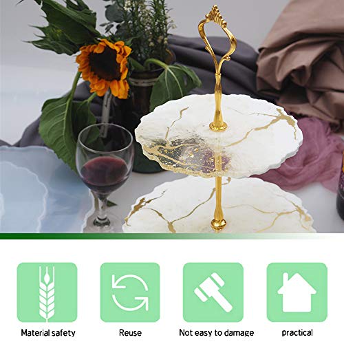 2 Pack 3 Tier Cake Stand Resin Tray Molds, Epoxy Resin Casting Mold with 6Pcs Crown Brackets and 20 Gold Foils, DIY Silicone Mold for Making Cupcake Dessert Platter Serving Stand (Round+Square)