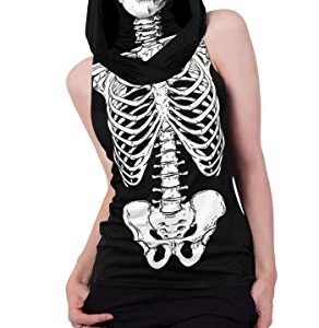 Ainuno Skeleton Shirt Skull Hoodie for Women Teen Girls Funny Halloween Shirts Costume Top with Mask Tshirts White Skeleton Printed Sleeveless Hoodie Pullover Sweatshirt Cute Tee,Skull Skeleton L