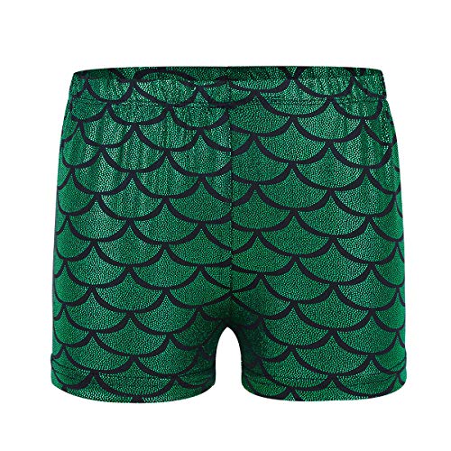 iiniim Girls' Mermaid Fish Scale Gymnastics Dance Cheer Booty Shorts Hot Pants Shiny Biketards Bottoms Green 3-4