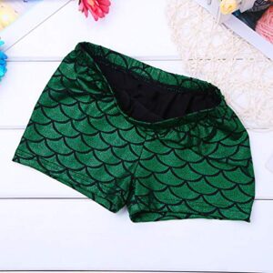 iiniim Girls' Mermaid Fish Scale Gymnastics Dance Cheer Booty Shorts Hot Pants Shiny Biketards Bottoms Green 3-4