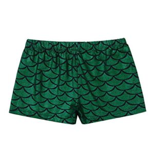 iiniim Girls' Mermaid Fish Scale Gymnastics Dance Cheer Booty Shorts Hot Pants Shiny Biketards Bottoms Green 3-4