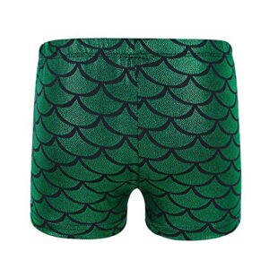 iiniim Girls' Mermaid Fish Scale Gymnastics Dance Cheer Booty Shorts Hot Pants Shiny Biketards Bottoms Green 3-4