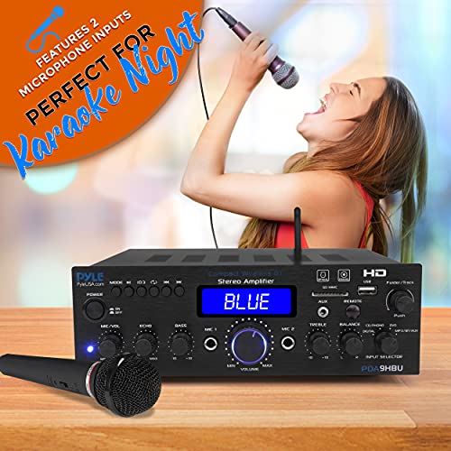 Pyle Wireless Bluetooth Home Stereo Amplifier - Multi-Channel 200 Watt Power Amplifier Home Audio Receiver System w/HDMI, Optical/Phono/Coaxial, FM Radio, USB/SD, AUX, RCA, Mic in - Remote - PDA9HBU