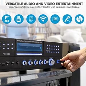 Pyle 4-Channel Karaoke Home Wireless Microphone Amplifier - Audio Stereo Receiver System, Built-in CD DVD Player, Dual UHF Wireless Mic/MP3/USB Reader, AM/FM Radio - Pyle PWMA5000BA