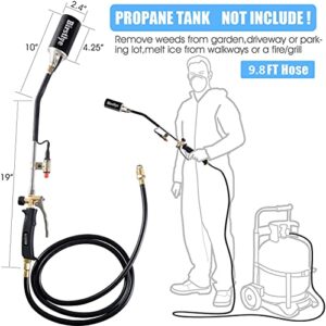 Propane Torch Weed Burner,Blow Torch,High Output 500,000 BTU,Flamethrower with Turbo Trigger Push Button Igniter and 9.8 FT Hose,for burning weeds,Roof Asphalt, ice snow,Road Marking,Charcoal