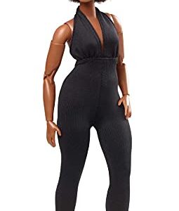 Barbie Signature Looks Doll (Curvy, Brunette) Fully Posable Fashion Doll Wearing Black Jumpsuit, Gift for Collectors