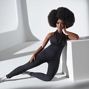 Barbie Signature Looks Doll (Curvy, Brunette) Fully Posable Fashion Doll Wearing Black Jumpsuit, Gift for Collectors