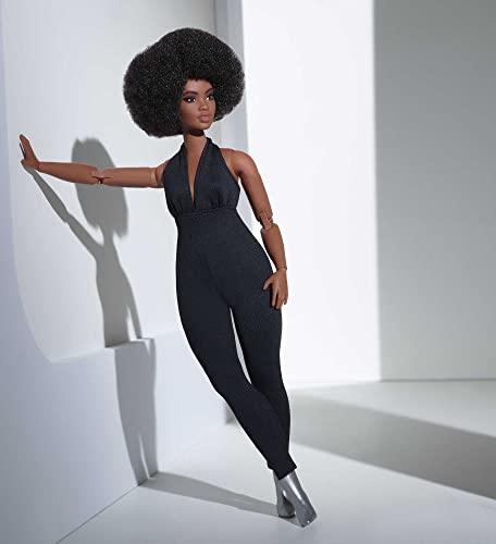 Barbie Signature Looks Doll (Curvy, Brunette) Fully Posable Fashion Doll Wearing Black Jumpsuit, Gift for Collectors