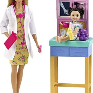 Barbie Careers Doll & Playset, Pediatrician Theme with Blonde Fashion Doll, 1 Patient Doll, Furniture & Accessories