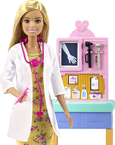 Barbie Careers Doll & Playset, Pediatrician Theme with Blonde Fashion Doll, 1 Patient Doll, Furniture & Accessories