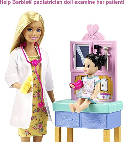 Barbie Careers Doll & Playset, Pediatrician Theme with Blonde Fashion Doll, 1 Patient Doll, Furniture & Accessories