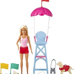 Barbie Careers Doll & Playset, Lifeguard Theme with Blonde Fashion Doll, 1 Dog Figure, Furniture & Accessories