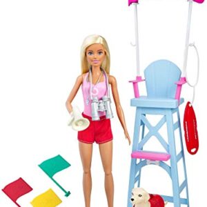 Barbie Careers Doll & Playset, Lifeguard Theme with Blonde Fashion Doll, 1 Dog Figure, Furniture & Accessories