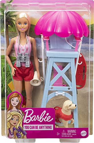 Barbie Careers Doll & Playset, Lifeguard Theme with Blonde Fashion Doll, 1 Dog Figure, Furniture & Accessories