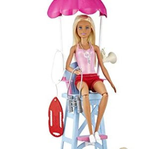 Barbie Careers Doll & Playset, Lifeguard Theme with Blonde Fashion Doll, 1 Dog Figure, Furniture & Accessories