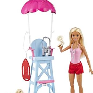 Barbie Careers Doll & Playset, Lifeguard Theme with Blonde Fashion Doll, 1 Dog Figure, Furniture & Accessories