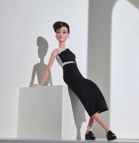 Barbie Signature Barbie Looks Doll (Petite, Brunette Pixie Cut) Fully Posable Fashion Doll Wearing Black Midi Skirt and Top, Gift for Collectors