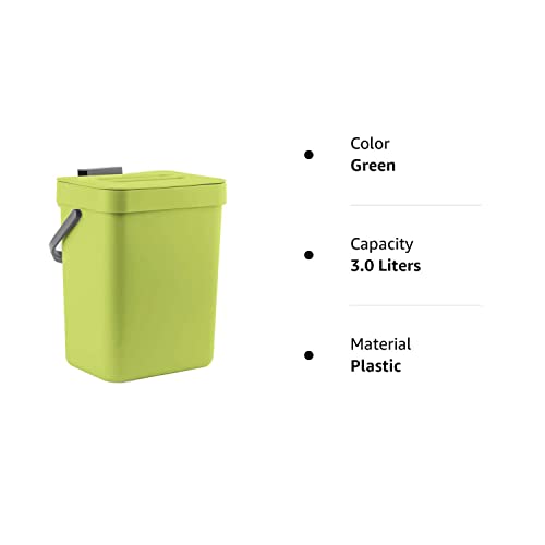 LALASTAR Food Waste Basket Bin for Kitchen, Small Countertop Compost Bin with Lid, Odor-Free Food Scrap Container, Wall Mounted Garbage Can, 3L/0.8 Gal, Green