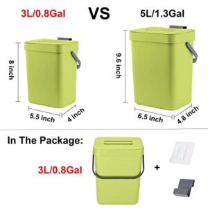 LALASTAR Food Waste Basket Bin for Kitchen, Small Countertop Compost Bin with Lid, Odor-Free Food Scrap Container, Wall Mounted Garbage Can, 3L/0.8 Gal, Green