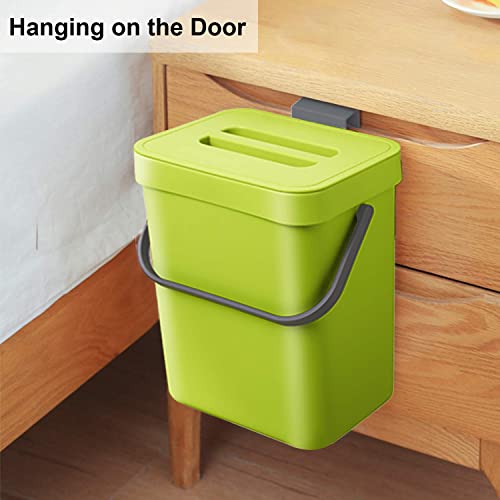 LALASTAR Food Waste Basket Bin for Kitchen, Small Countertop Compost Bin with Lid, Odor-Free Food Scrap Container, Wall Mounted Garbage Can, 3L/0.8 Gal, Green