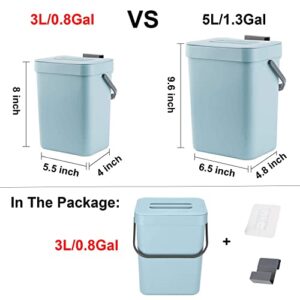 LALASTAR Small Trash Can with Lid, Odorless Mini Trash Can, Plastic Hanging Waste Basket for RV/Office/Bedroom/Dorm, 3L/0.8 Gal, Blue