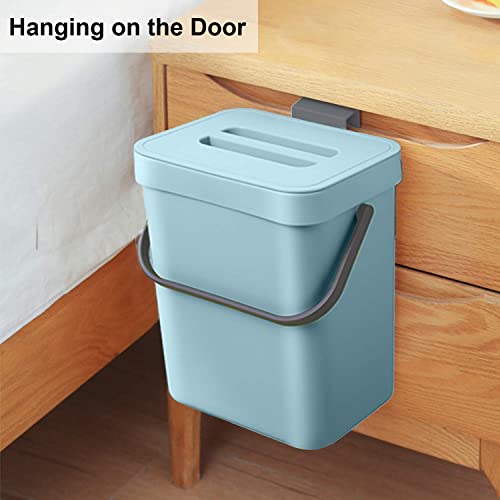 LALASTAR Small Trash Can with Lid, Odorless Mini Trash Can, Plastic Hanging Waste Basket for RV/Office/Bedroom/Dorm, 3L/0.8 Gal, Blue