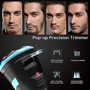 Electric Razor, MAX-T Corded and Cordless Rotary Shaver for Men with Pop Up Trimmer,IPX7 100% Waterproof Wet Dry with Wall Adapter, Blue