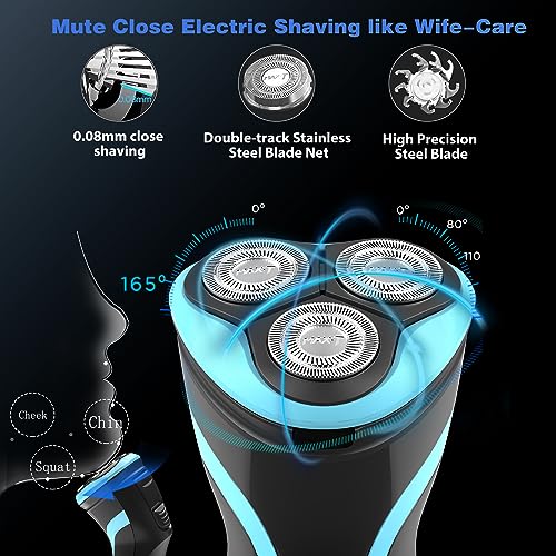 Electric Razor, MAX-T Corded and Cordless Rotary Shaver for Men with Pop Up Trimmer,IPX7 100% Waterproof Wet Dry with Wall Adapter, Blue