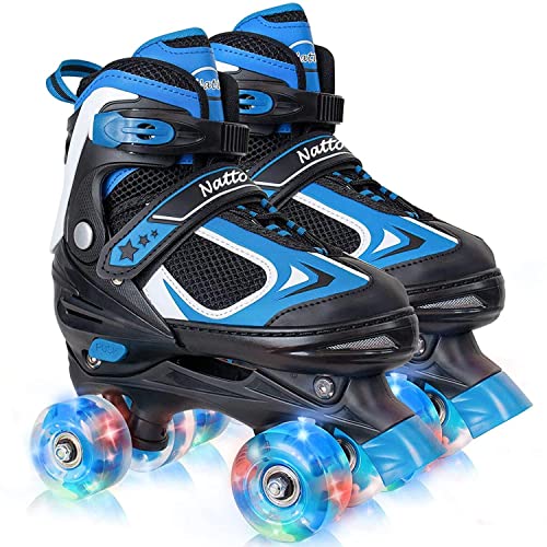 Kids Roller Skates for Boys - Blue for Teenagers Youth Age 10 11 12 - Adjustable All Light up Wheels Indoor Outdoor Sports Birthday Gift for Son and Grandson