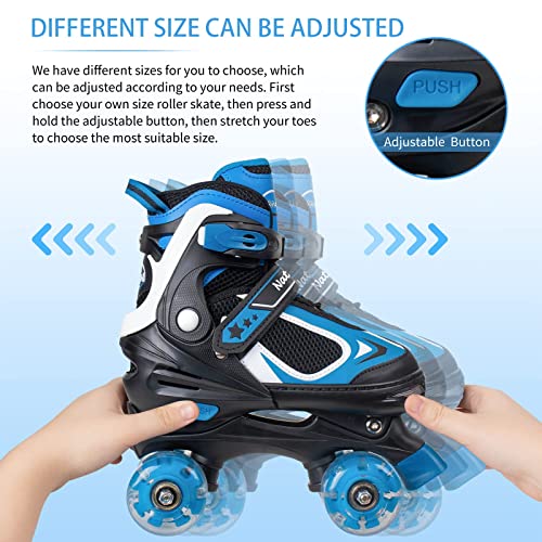 Kids Roller Skates for Boys - Blue for Teenagers Youth Age 10 11 12 - Adjustable All Light up Wheels Indoor Outdoor Sports Birthday Gift for Son and Grandson