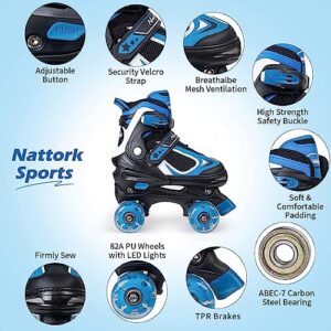 Kids Roller Skates for Boys - Blue for Teenagers Youth Age 10 11 12 - Adjustable All Light up Wheels Indoor Outdoor Sports Birthday Gift for Son and Grandson