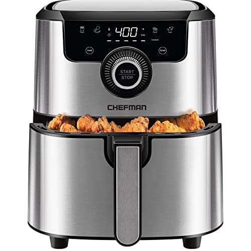 CHEFMAN Air Fryer Healthy Cooking, 4.5 Qt,User Friendly and Dual Control Temperature, Nonstick Stainless Steel, Dishwasher Safe Basket, w/ 60 Minute Timer & Auto Shutoff