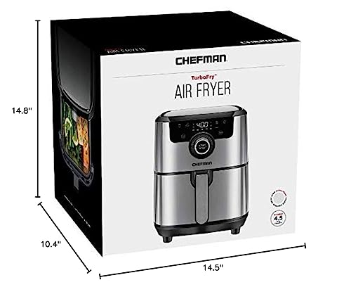 CHEFMAN Air Fryer Healthy Cooking, 4.5 Qt,User Friendly and Dual Control Temperature, Nonstick Stainless Steel, Dishwasher Safe Basket, w/ 60 Minute Timer & Auto Shutoff