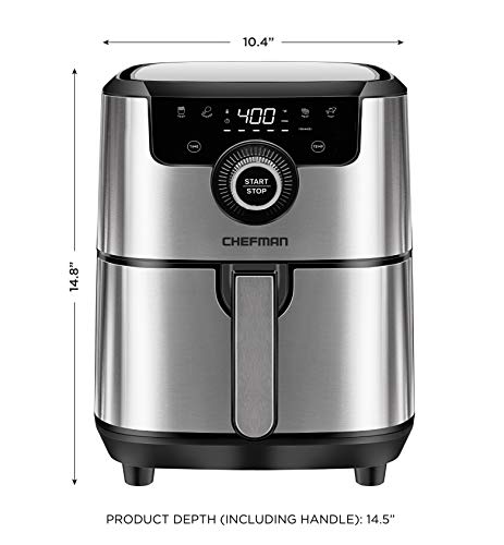 CHEFMAN Air Fryer Healthy Cooking, 4.5 Qt,User Friendly and Dual Control Temperature, Nonstick Stainless Steel, Dishwasher Safe Basket, w/ 60 Minute Timer & Auto Shutoff