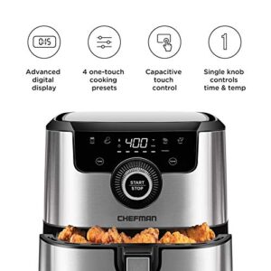 CHEFMAN Air Fryer Healthy Cooking, 4.5 Qt,User Friendly and Dual Control Temperature, Nonstick Stainless Steel, Dishwasher Safe Basket, w/ 60 Minute Timer & Auto Shutoff