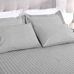 Damask Stripe Luxury 1500-TC Heavy Egyptian Cotton 4-PCs Sheet Set Fits 15-18 Inch Deep Pockets (1 Fitted, 1 Flat, 2 Pillowcase) Platinum Collection Bedding Set (Twin Size, Silver Grey)