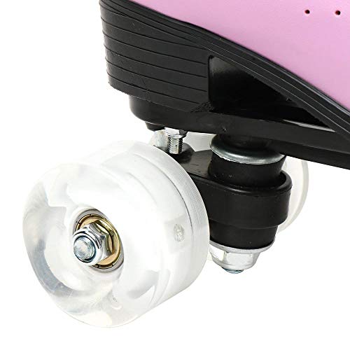 Comeon Women Roller Skates PU Leather High-top Roller Skates Four-Wheel Roller Skates Double Row Shiny Roller Skating for Indoor Outdoor (Pink Flash,10 M US)