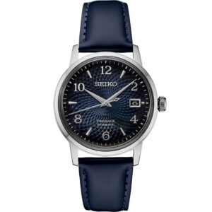 seiko presage spre43 navy blue leather automatic mens watch