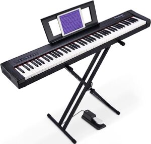 starfavor 88 key digital piano beginner electric keyboard full size with semi weighted keys dual 30w speakers sp-10 bundle include sustain pedal, power supply, stand, piano stickers