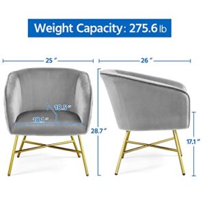 Yaheetech Accent Chair Armchair Living Room Chair Upholstered Barrel Chair Velvet Comfy Lounge Chair Sofa Side Chair for Living Room Bedroom Dining Room Office Grey