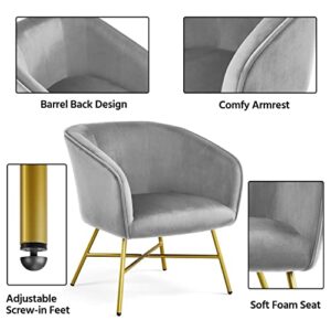 Yaheetech Accent Chair Armchair Living Room Chair Upholstered Barrel Chair Velvet Comfy Lounge Chair Sofa Side Chair for Living Room Bedroom Dining Room Office Grey