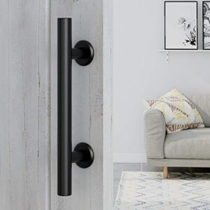 FaithLand 12" Heavy Duty Pull and Flush Door Handle Set in Black, Sliding Barn Door Handle - Fit Doors Up to 2 3/8'' - Pack of 2