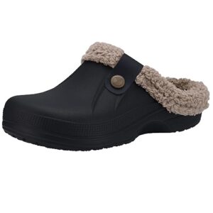 beslip classic fur lined clogs waterproof winter fuzzy slippers for women men indoor and outdoor indoor and outdoor, black and khaki women size 8.5-9