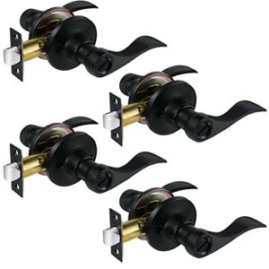 monkemon 4 pack black door handle wave style privacy door lever for bedroom & bathroom, interior door handle with lock keyless, reversible handles set for left & right door