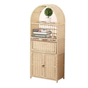 beytii straw log rattan bookshelf, woven storage cabinet, corner bookcase,high load-bearing display shelf, multi-layer cabinet shelf, company entrance balcony sundries display book rock (color : l)