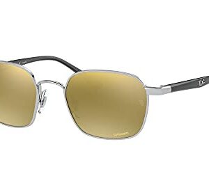 Ray-Ban Rb3664ch Chromance Square Sunglasses, Silver/Polarized Green Mirrored Gold Gradient, 50 mm