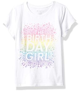 the children's place girls birthday graphic tee t shirt, white, x-large us